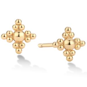 mevecco tiny beads stud earrings for women 18k gold plated stud earrings dainty pave cz mini cute flower simple delicate minimalist stud earrings gift for her