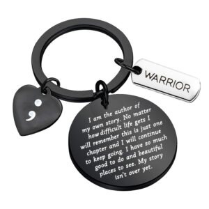 myospark semicolon keychain my story isn't over yet mental health awareness jewelry suicide prevention awareness depression encouraging gift (author story black)