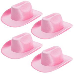 zodaca 4-pack pink felt cowboy hats - bulk pack of cowboy hats for women, girls, men, birthday, party, bachelorette (adult size)