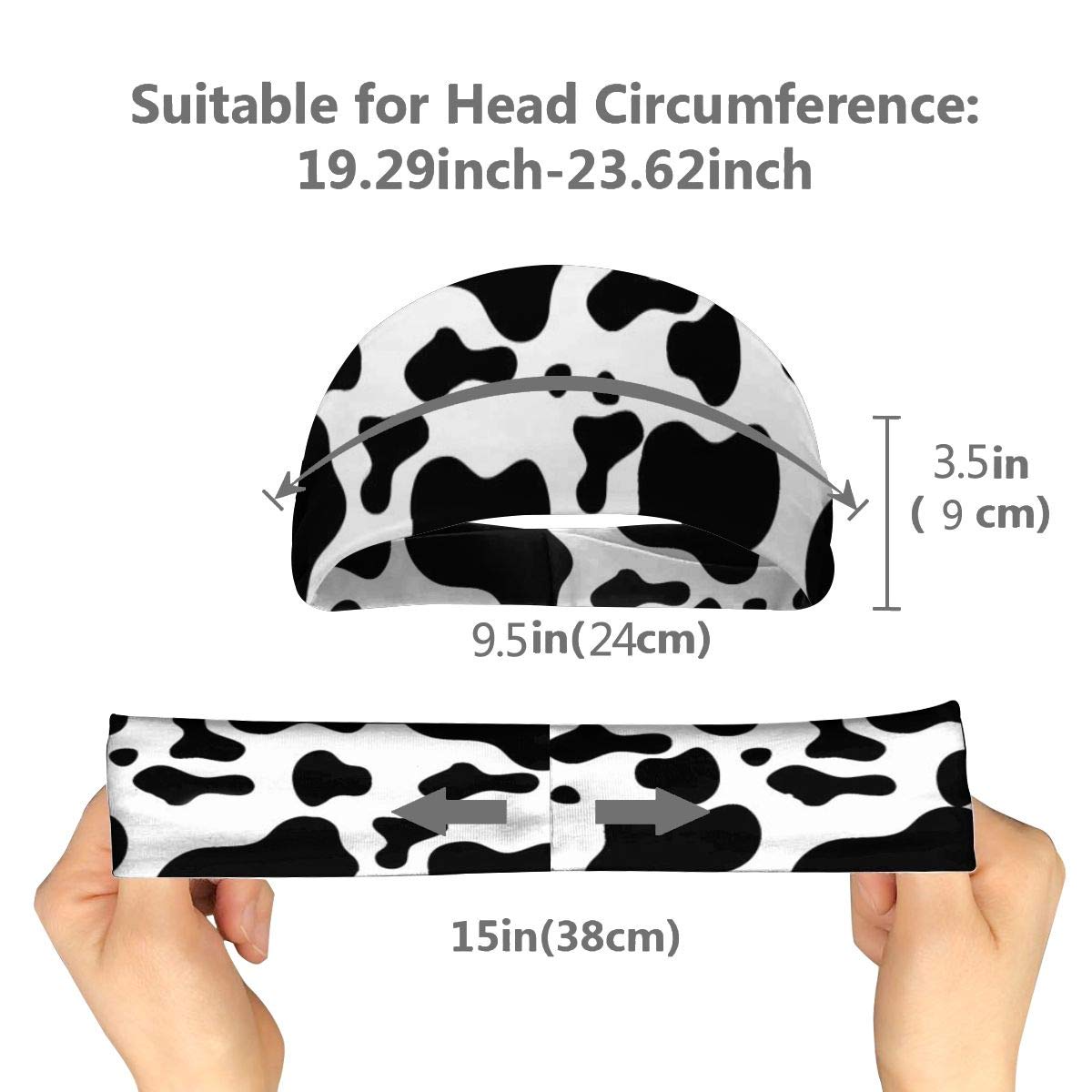 Sports sweatband for fits All Men and Women Moisture Wicking weat Workout Headbands for Running, Yoga, Non-Slip Hairband Black White Milk Cow Spots Print Headbands