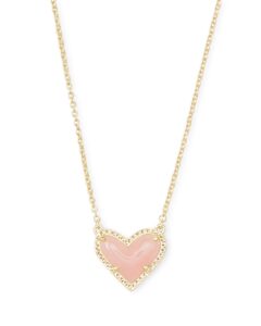 kendra scott ari heart short pendant necklace in 14k gold-plated brass, rose quartz, fashion jewelry for women