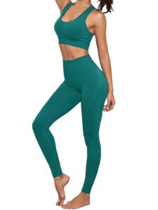 supjade buscando workout sets for women 2 piece high waisted leggings and racerback bras for women,seamless yoga outfits for women 2 piece set dark green