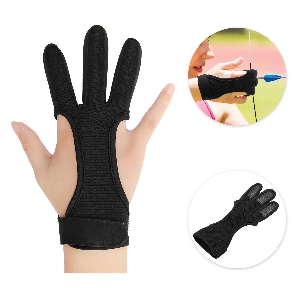 Coolrunner Archery Glove Three Finger Leather Archery Protective Gloves Archery Shooting Gloves for Kids, Archery Protective Gear Accessories (M)