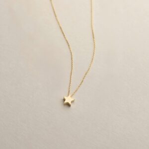 14k Real Gold Tiny Star Necklace for Women | Star and Moon Necklaces in 14k Gold | Star Pendant Necklaces | Dainty Celestial Jewelry | Gifts for Christmas, 18"