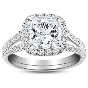 houston diamond district 1.5 carat 14k white gold synthetic lab grown princess classic elegant split shank halo style igi certified engagement ring (1 ct, i-j color, si1-si2 clarity center)