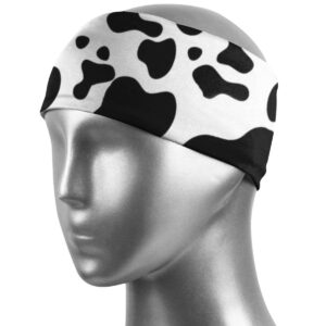 sports sweatband for fits all men and women moisture wicking weat workout headbands for running, yoga, non-slip hairband black white milk cow spots print headbands