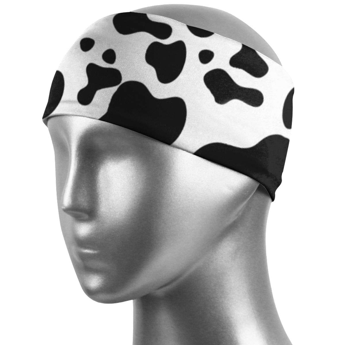 Sports sweatband for fits All Men and Women Moisture Wicking weat Workout Headbands for Running, Yoga, Non-Slip Hairband Black White Milk Cow Spots Print Headbands