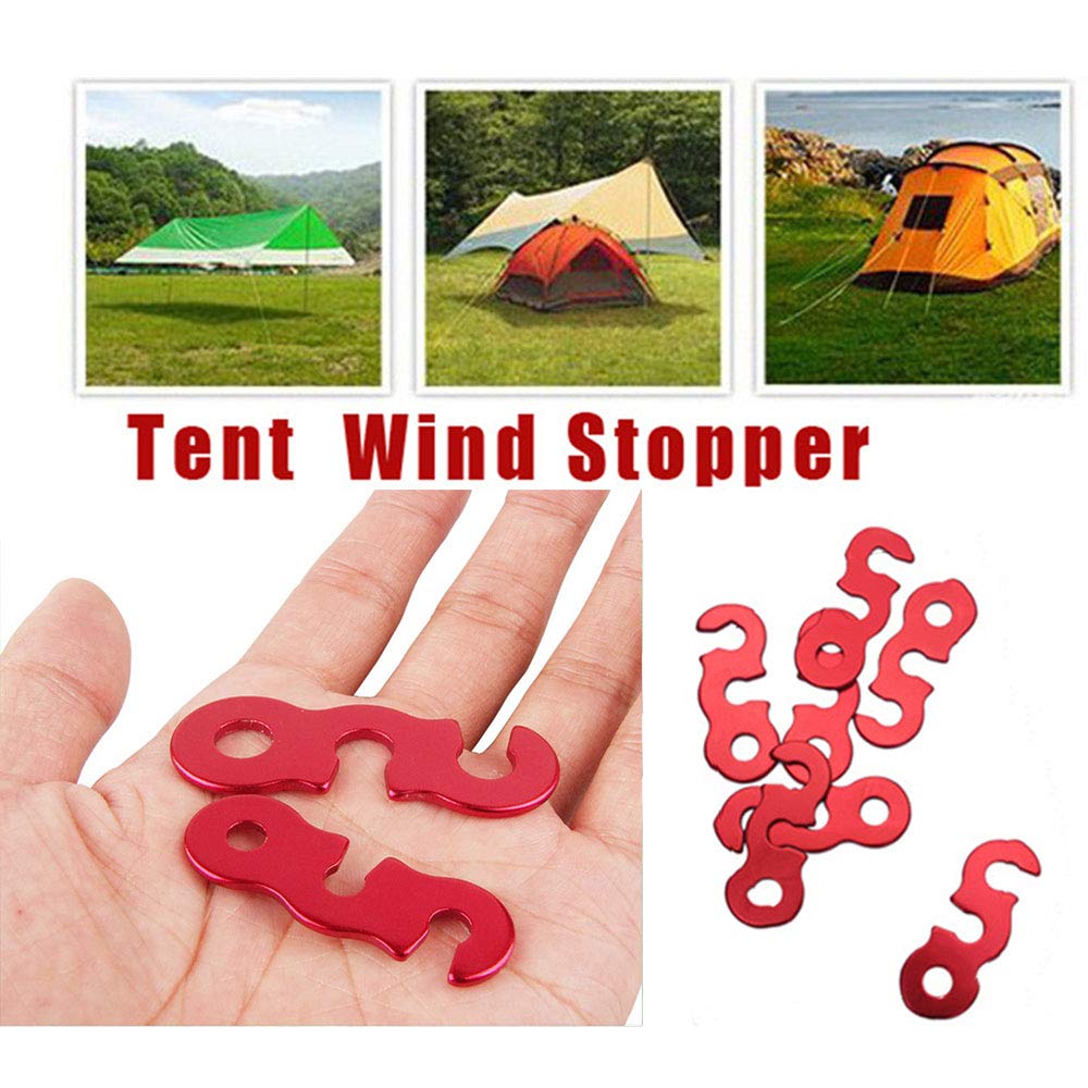 PZRT 10pcs Aluminum Alloy Guyline Cord Adjuster Tent Tensioners Red Rope Adjuster for Outdoor Camping Hiking 4.3x1.2cm