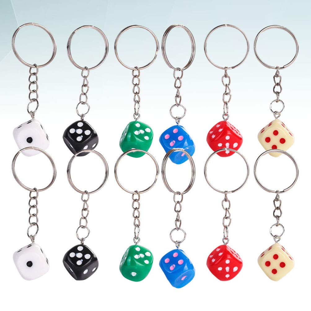 KESYOO 12pcs Dice Keychain Creative Key Holder Keychains for Fathers Birthday Gifts(Mixed Colors)