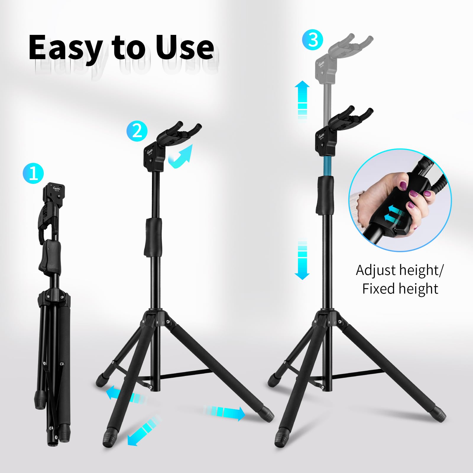 GUITTO Guitar Stand - Universal Portable Guitar Stand Adjustable Folding Hanging Guitar Floor Stands for Acoustic, Classical, Electric, Bass GGS-06