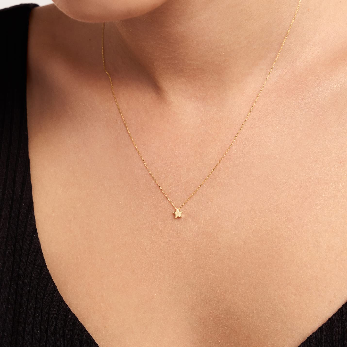 14k Real Gold Tiny Star Necklace for Women | Star and Moon Necklaces in 14k Gold | Star Pendant Necklaces | Dainty Celestial Jewelry | Gifts for Christmas, 18"