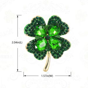 Gyn&Joy Green Crystal Lucky Four Leaf Clover Shamrock Brooch Pin