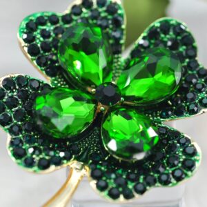 Gyn&Joy Green Crystal Lucky Four Leaf Clover Shamrock Brooch Pin