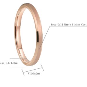 CROWNAL 2mm Thin Black/Gunmetal/Silver/Rose Gold Tungsten Wedding Couple Bands Rings Women Matte Brushed Finish Size 4 To 10 (2mm RoseGold,9)