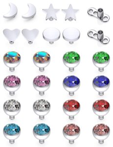 dyknasz 26pcs 14g grade 23 titanium dermal anchor tops internally threaded mixcolor gem for women men 3mm