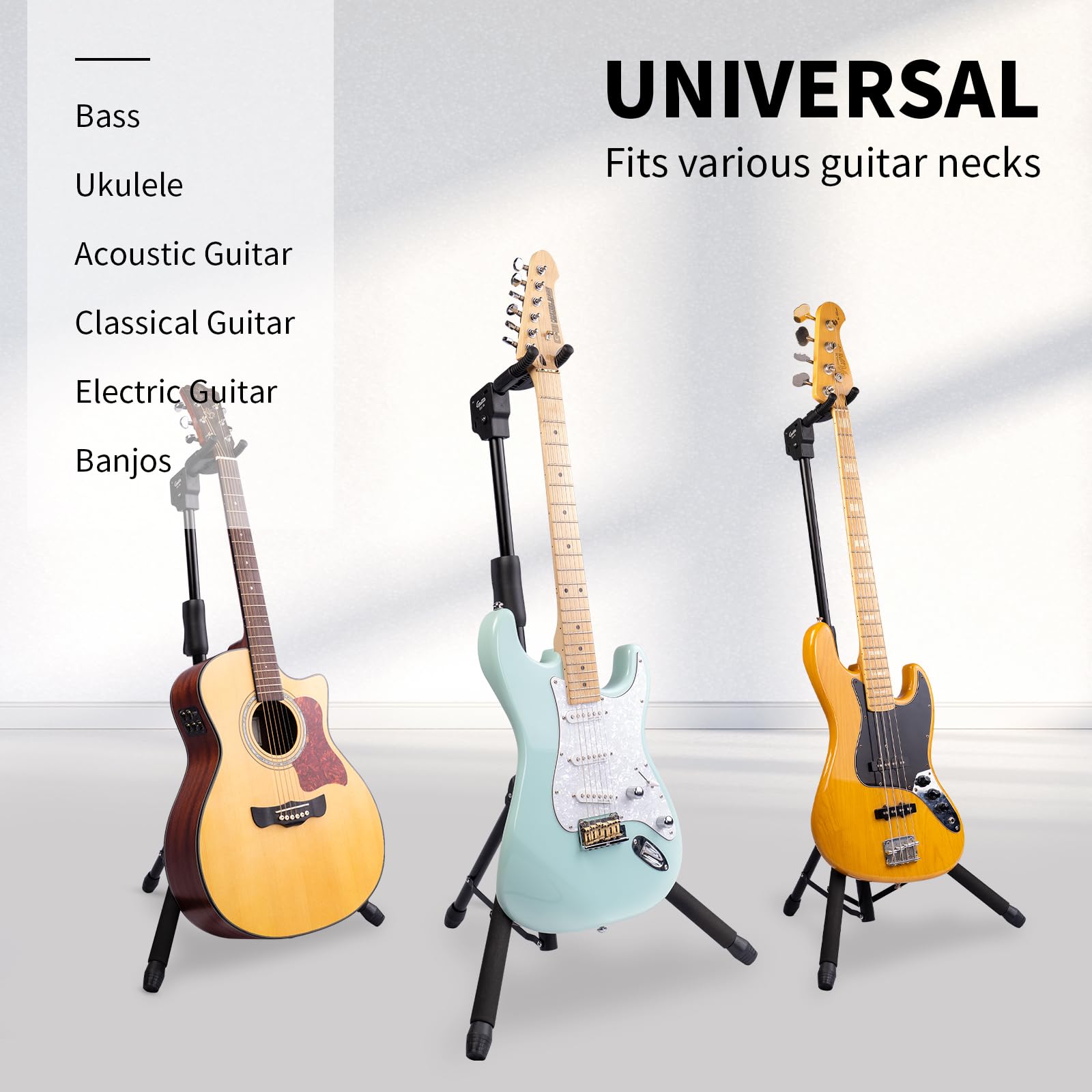 GUITTO Guitar Stand - Universal Portable Guitar Stand Adjustable Folding Hanging Guitar Floor Stands for Acoustic, Classical, Electric, Bass GGS-06