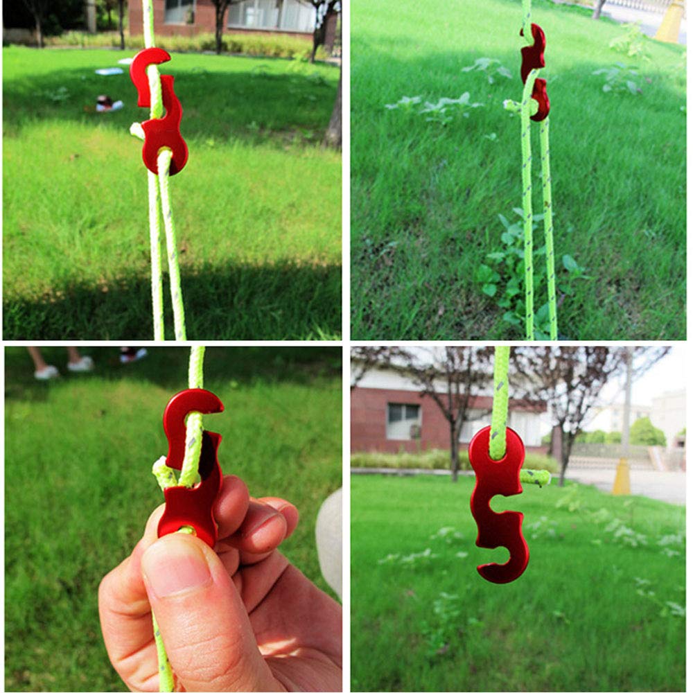 PZRT 10pcs Aluminum Alloy Guyline Cord Adjuster Tent Tensioners Red Rope Adjuster for Outdoor Camping Hiking 4.3x1.2cm