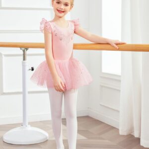 Zaclotre Kid Girls Ruffle Sleeve Ballet Skirted Leotard Shiny Dance Tutu Dresses