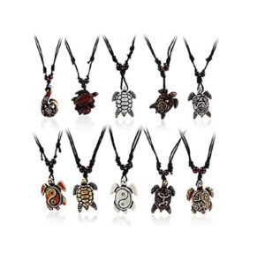 pingyongchang artificial bone carving sea turtles pendant necklaces gifts for women men adjustable rope 6/10 pcs -10pcs