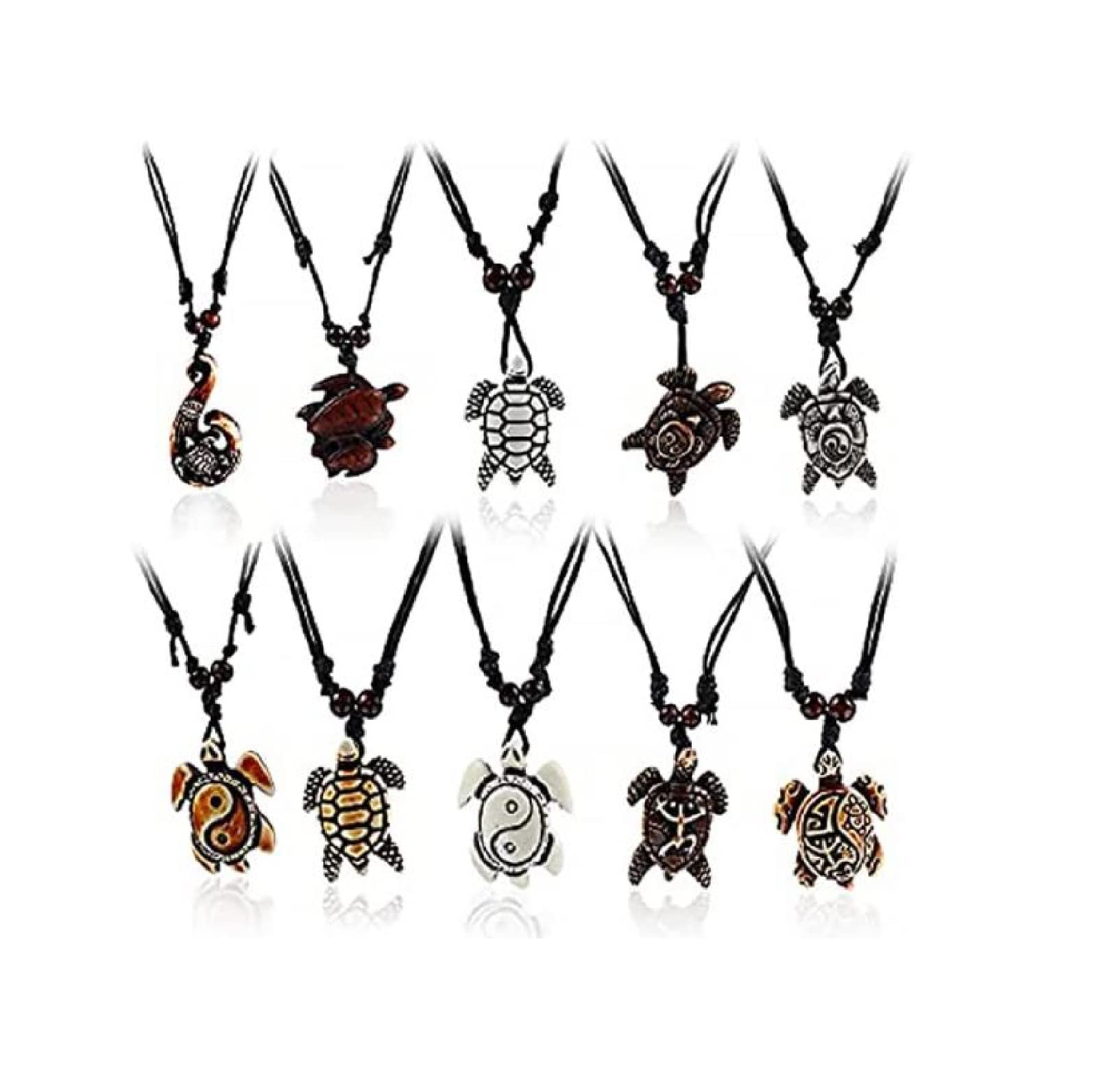 Pingyongchang Artificial Bone Carving Sea Turtles Pendant Necklaces Gifts for Women Men Adjustable Rope 6/10 Pcs -10Pcs