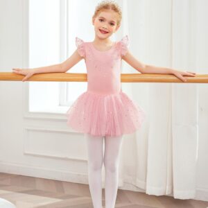 Zaclotre Kid Girls Ruffle Sleeve Ballet Skirted Leotard Shiny Dance Tutu Dresses