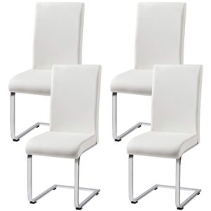 yaheetech 4pcs dining chairs armless dining-living room kitchen chairs pu leather upholstered seat and metal legs side chairs with high back modern, white