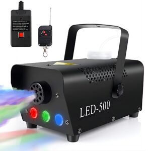 fog machine, vangoa 500w fog smoke machine with 3 led lights, 3000cfm fog disinfection with wired receiver and wireless remote control, perfect for wedding halloween christmas party stage effect