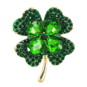 gyn&joy green crystal lucky four leaf clover shamrock brooch pin