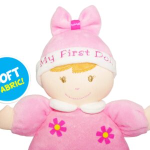 June Garden 9" My First Doll Sienna - Soft Plush Baby Doll with Rattle - Pink Outfit