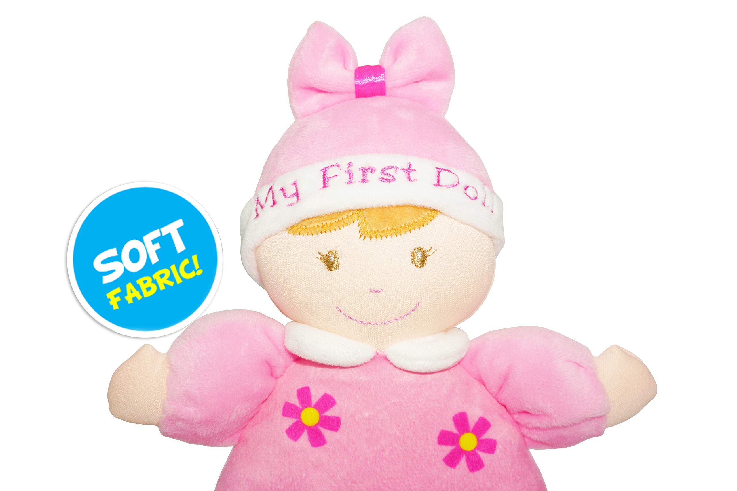 June Garden 9" My First Doll Sienna - Soft Plush Baby Doll with Rattle - Pink Outfit