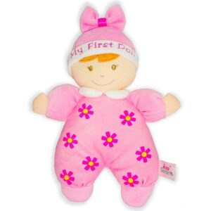 june garden 9" my first doll sienna - soft plush baby doll with rattle - pink outfit