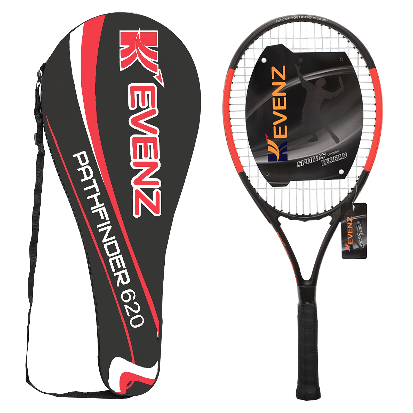 KEVENZ Tennis Racket with Carrying Bag, Professional Training Tennis Racquet for Women, Men and Adults, Lightweight and Shock Proof, Orange