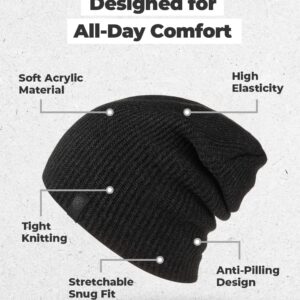 Revony Stretchy & Soft Ribbed Beanie - Extra Cozy, Extra Slouch - Perfect Winter Beanie for Men & Women Charcoal