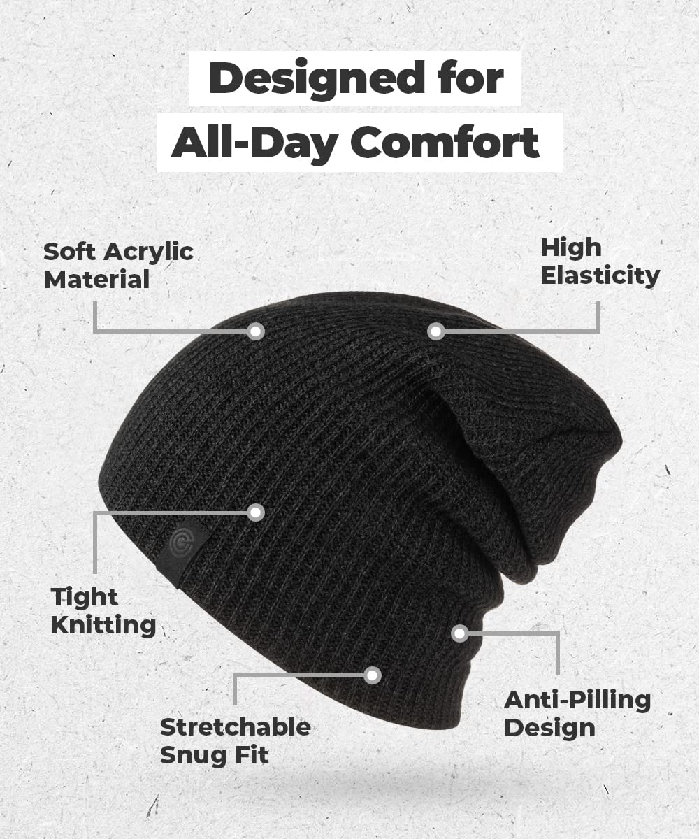 Revony Stretchy & Soft Ribbed Beanie - Extra Cozy, Extra Slouch - Perfect Winter Beanie for Men & Women Charcoal