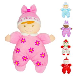 June Garden 9" My First Doll Sienna - Soft Plush Baby Doll with Rattle - Pink Outfit