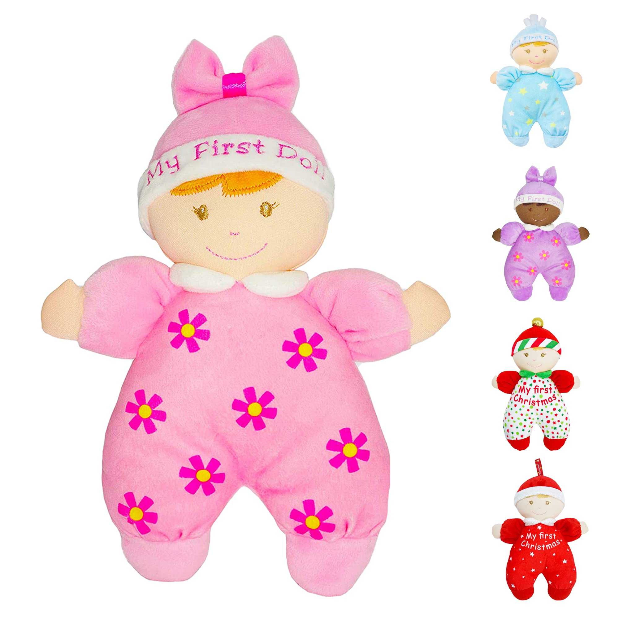 June Garden 9" My First Doll Sienna - Soft Plush Baby Doll with Rattle - Pink Outfit