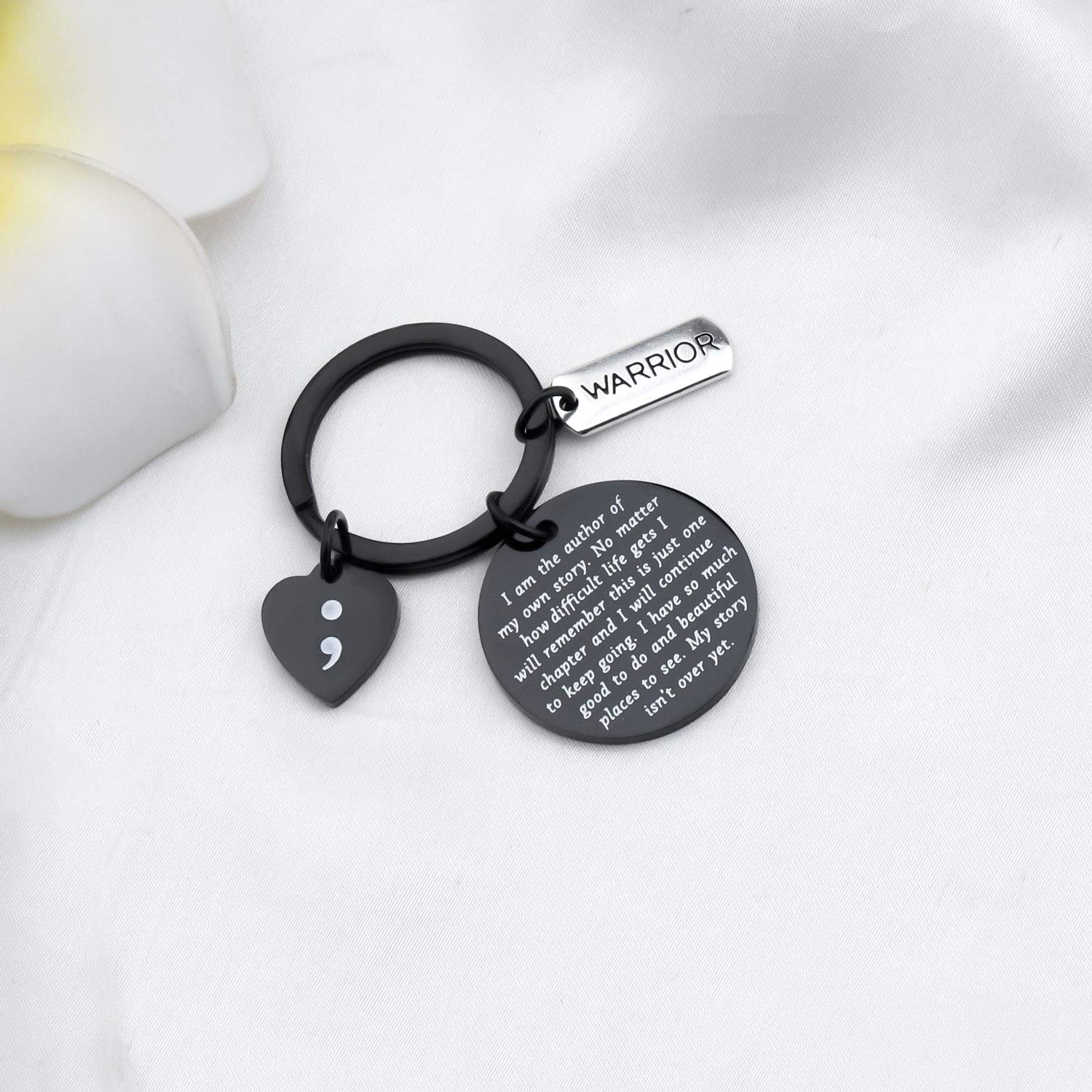 MYOSPARK Semicolon Keychain My Story Isn't Over Yet Mental Health Awareness Jewelry Suicide Prevention Awareness Depression Encouraging Gift (Author story black)