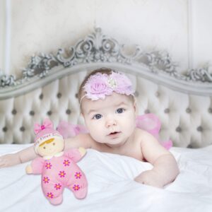 June Garden 9" My First Doll Sienna - Soft Plush Baby Doll with Rattle - Pink Outfit