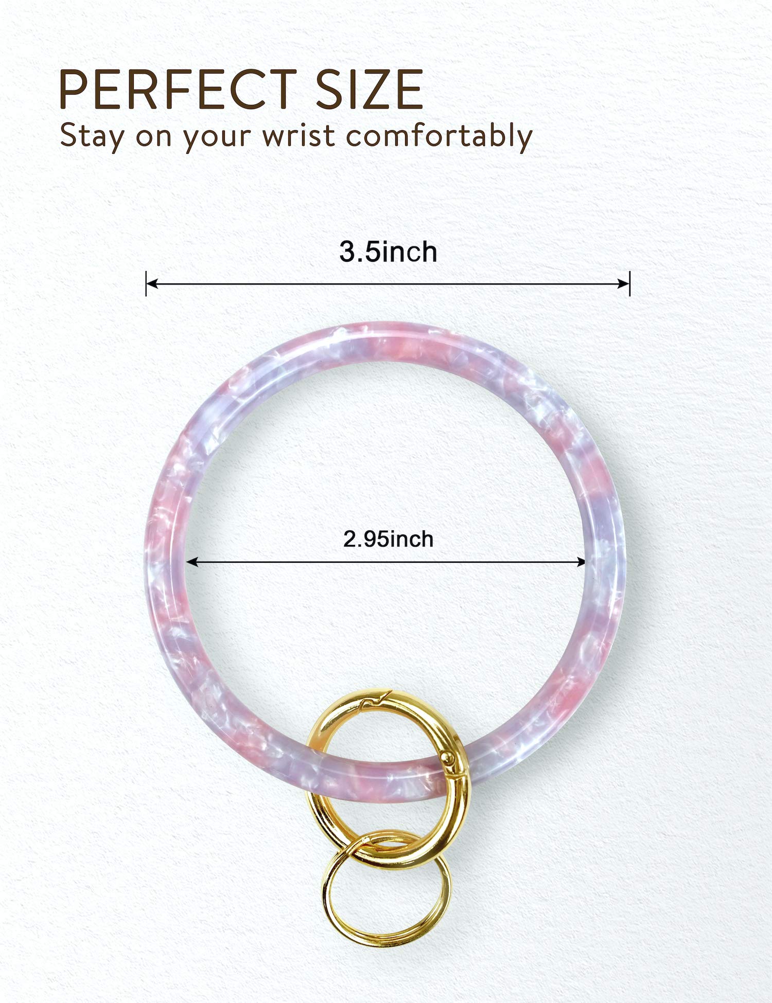 Heesch Bangle Key Ring Bracelet Keychain Key Ring Bracelet for Women, Acetate Circle Keyring for Wrist (Pink & Blue)