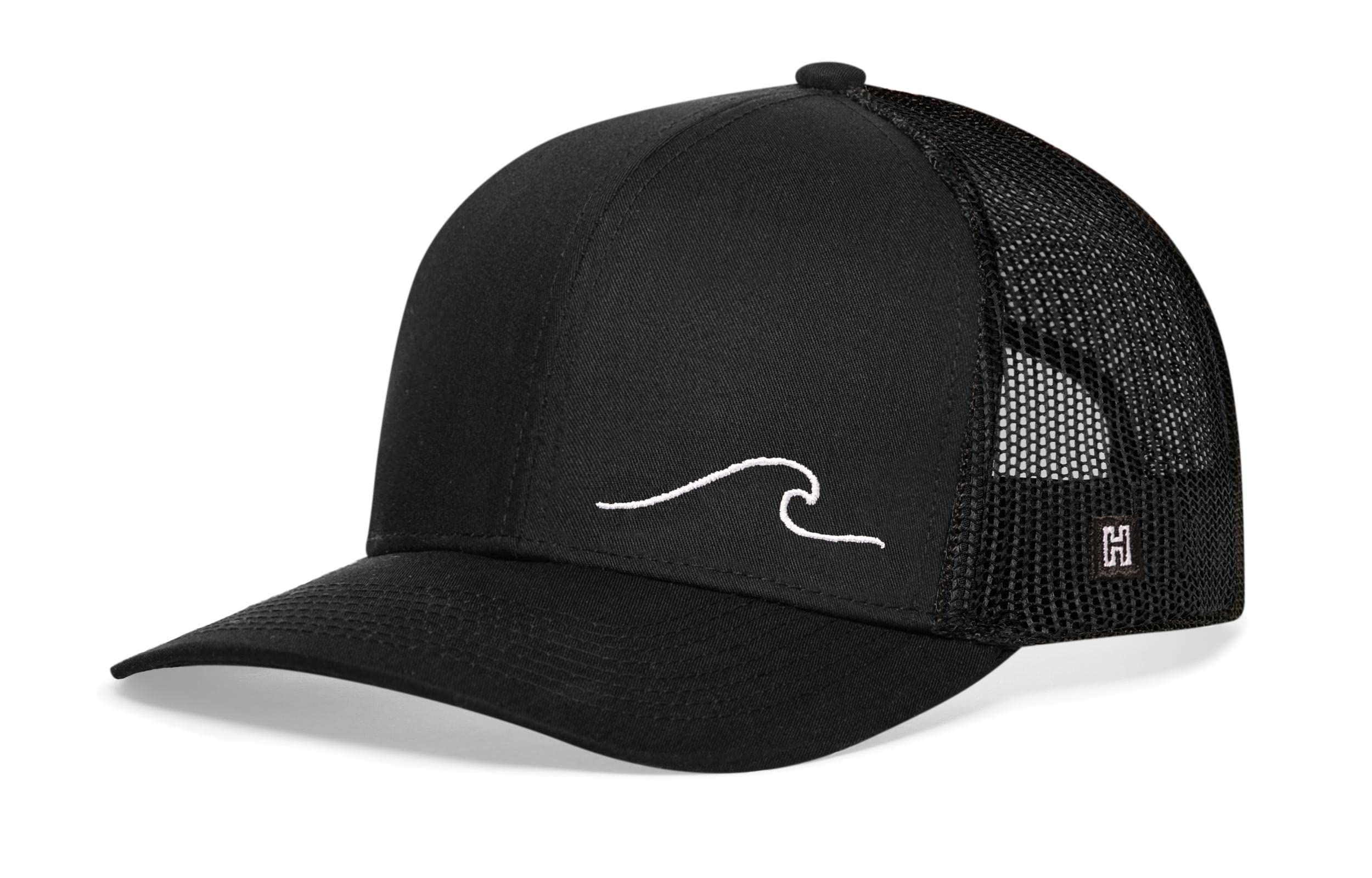 HAKA Wave Embroidered Trucker Hat, Outdoor Hat for Men & Women, Adjustable Baseball Cap, Mesh Snapback, Golf Hat Black