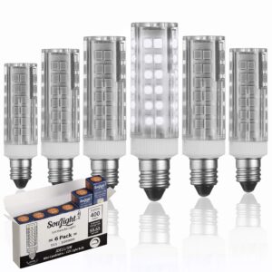 e11 led bulbs – 5w - 50w halogen replacement - dimmable - mini-candelabra base light bulb - replaces t4 /t3 jde11 – day light 6000k - for ceiling fans, cabinet lighting, sconce & more- 6 pack