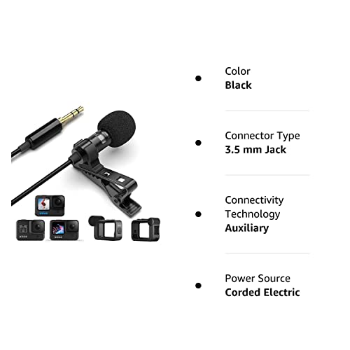 AGD Professional External TRS 3.5 Lavalier Lapel Microphone Clip-on Lav Mini Mic Compatible with Rode Wireless Transmitter Go GoPro MediaMod Zoom Tascam Audio Recorder DSLR Canon Nikon Sony YouTube