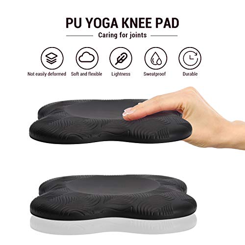 TOBWOLF 2PCS Yoga Knee Pad, Soft Foam Yoga Kneeling Mat, Non Slip Yoga Support Pad, Workout Balance Cushion for Protecting Ankle, Knee, Elbow, Wrist - Black