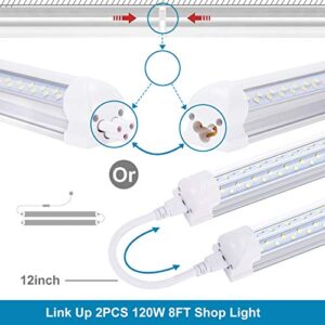 LIGHEART LED Light Fixture,120W 8FT Linkable Shop Light, T8, V-Shaped, Integrate 8 foot Light Tube,14400LM,Clear Lens 6000K, Plug and Play,Fluorescent Lamp Replacements(6-Pack)