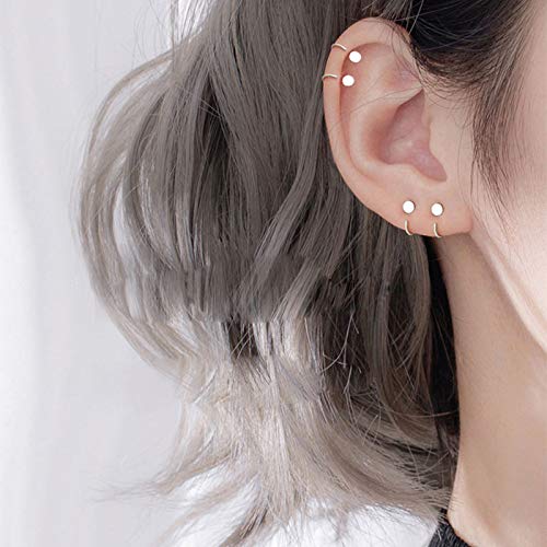 Minimalist Dot Half Hoop Earrings Sterling Silver 925 for Women Fashion Small Huggie Hoops Ear Cuffs Cartilage Tragus Earring Ears Piercing Jewelry Hypoallergenic (Silver)