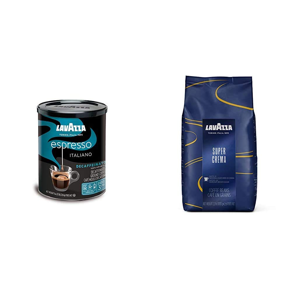 Lavazza Espresso Decaffeinato Ground Coffee Blend (Pack of 4) and Lavazza Super Crema Whole Bean Coffee Blend