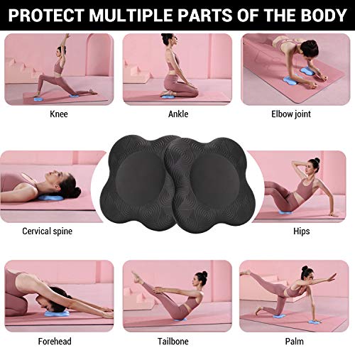 TOBWOLF 2PCS Yoga Knee Pad, Soft Foam Yoga Kneeling Mat, Non Slip Yoga Support Pad, Workout Balance Cushion for Protecting Ankle, Knee, Elbow, Wrist - Black