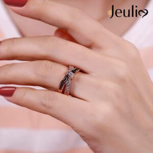 Jeulia Crossover Sterling Silver Women's Band Fashion Anniversary Promise Engagement Ring for Women with Gift Jewelry Box