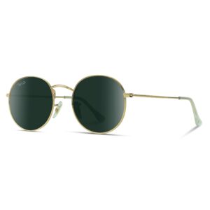 WearMe Pro - Reflective Lens Round Trendy Sunglasses (Gold Frame/Smoke Green Lens, 51)