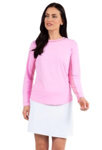 ibkul athleisure wear sun protective upf 50 icefil cooling tech long sleeve crew neck top with under arm mesh – 83000 candy pink solid l